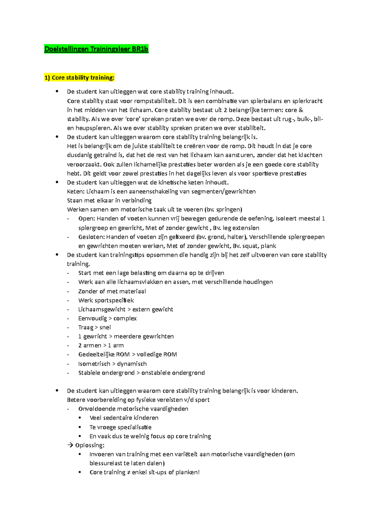 2122 1BRTrainingsleer Doelstellingen per hoofdstuk - Doelstellingen ...