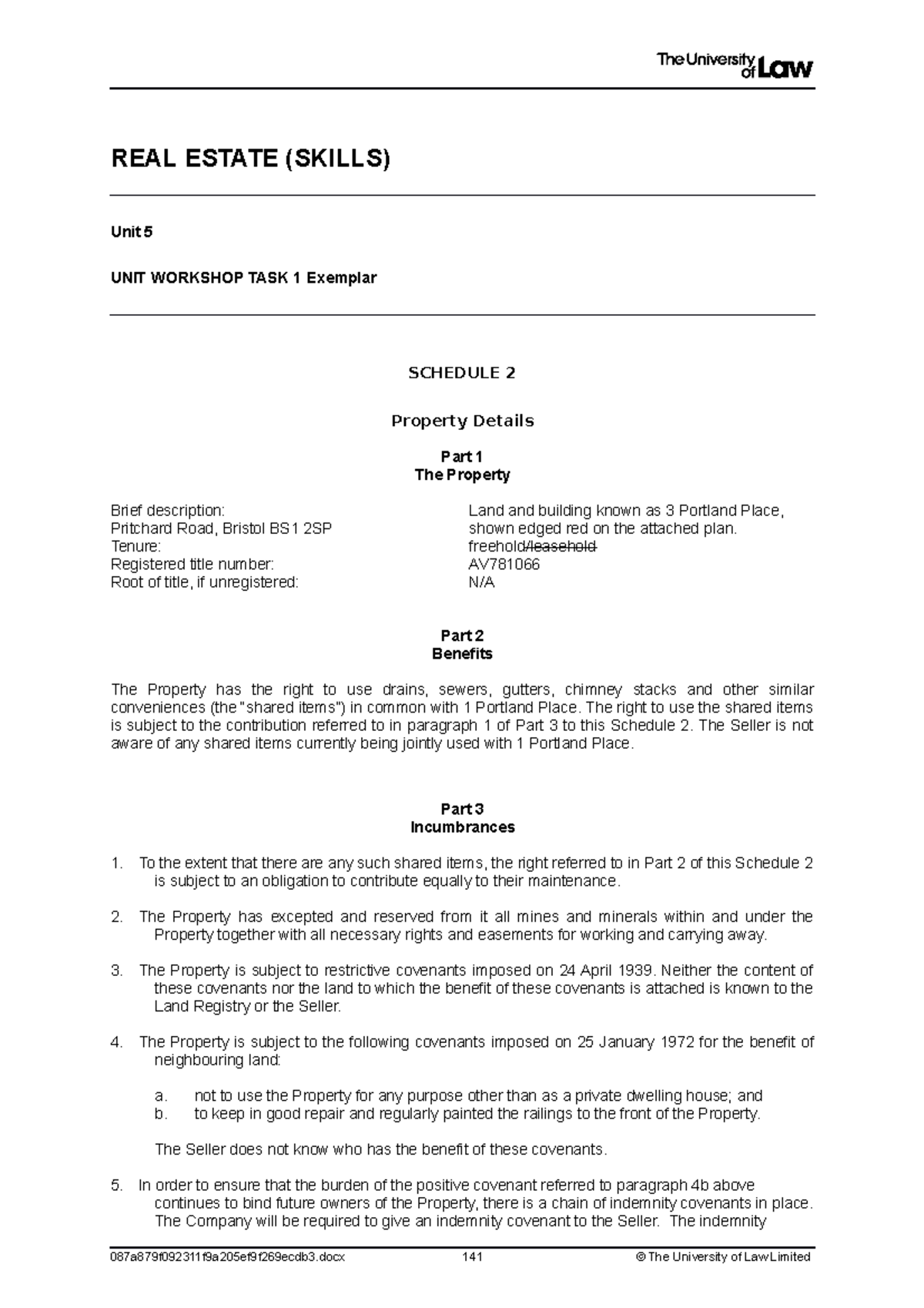 RE 5- Engage task ( Exemplar) - REAL ESTATE (SKILLS) Unit 5 UNIT ...