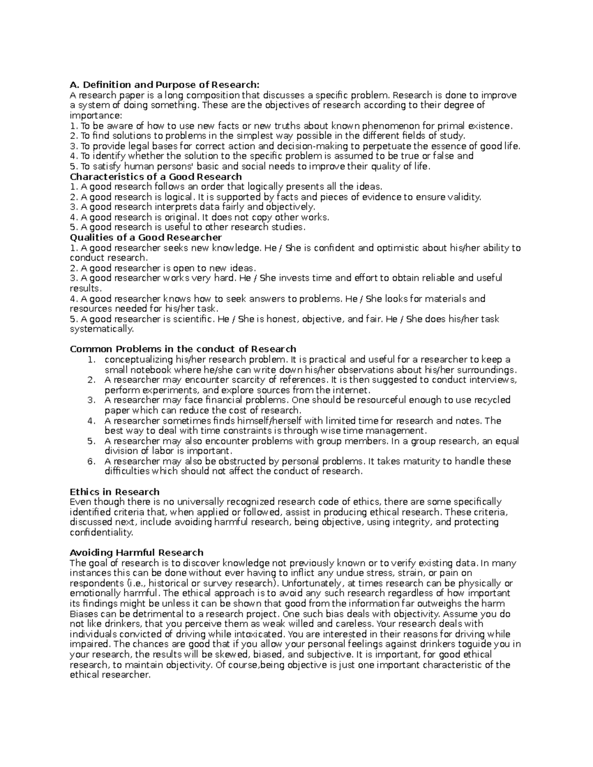 Research Definition - Ggg - A. Definition and Purpose of Research: A ...