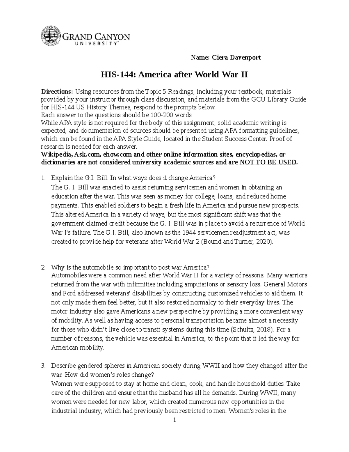 HIS-144-RS-America after WWII Worksheet (2) - Name: Ciera Davenport HIS ...
