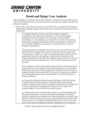 Case Study on Death and Dying - Case Study Case Study on Death and ...
