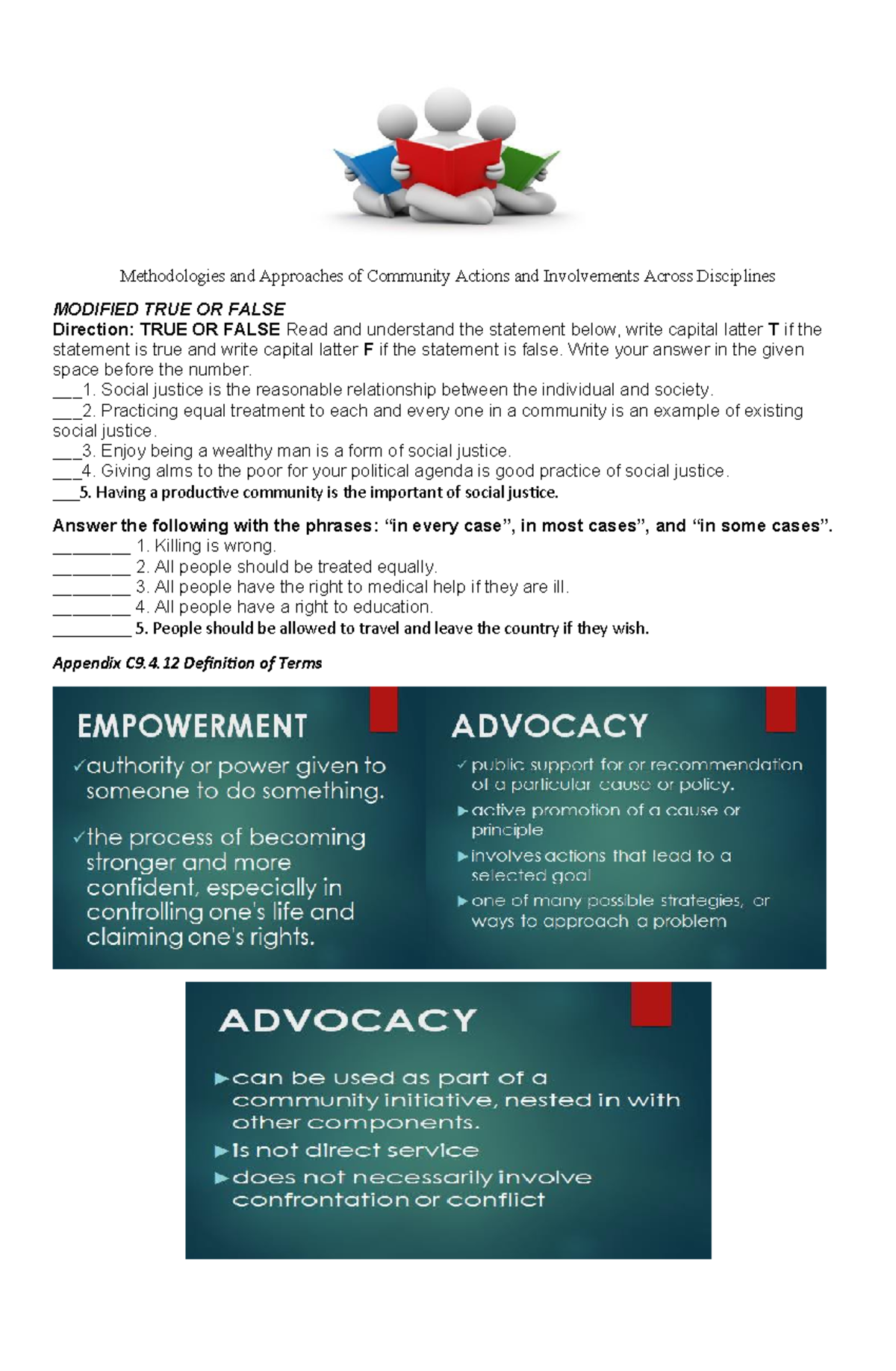 Pdfcoffee - Reviewer - Methodologies and Approaches of Community Actions and Involvements Across ...