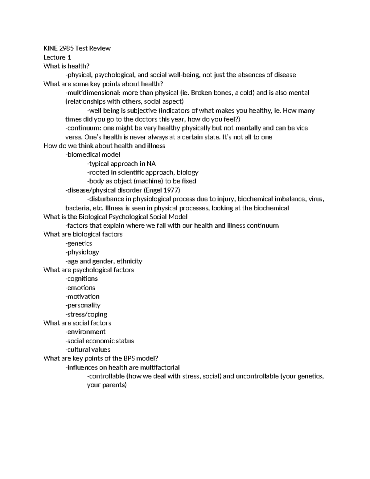 KINE 2985 Test Review - term notes - KINE 2985 Test Review Lecture 1 ...