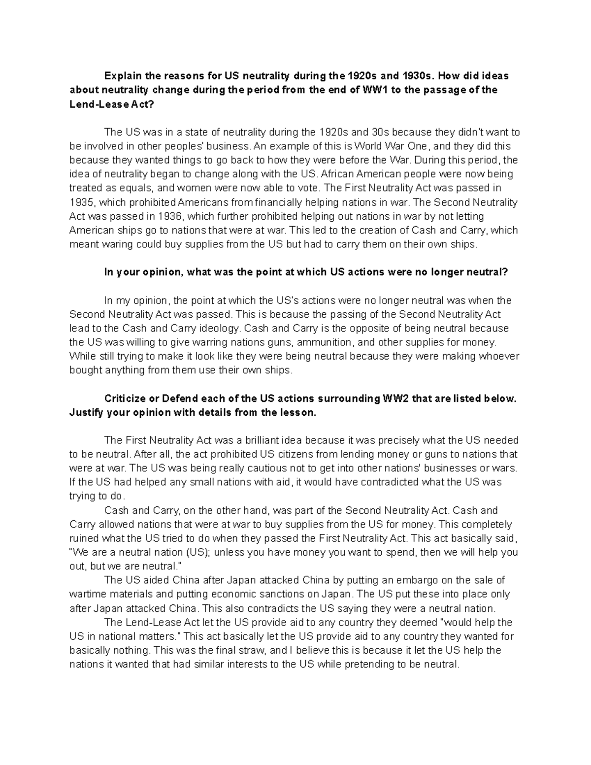 5.01 History - Explain the reasons for US neutrality during the 1920s ...