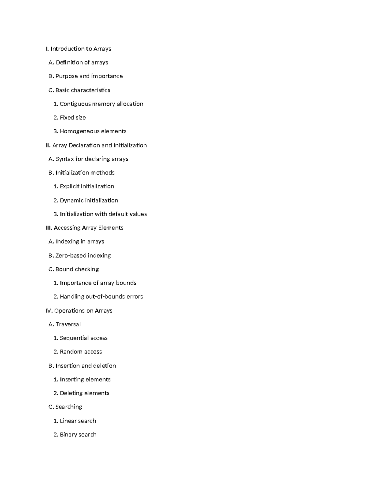 Array Its My Project I Introduction To Arrays A Definition Of Arrays B Purpose And