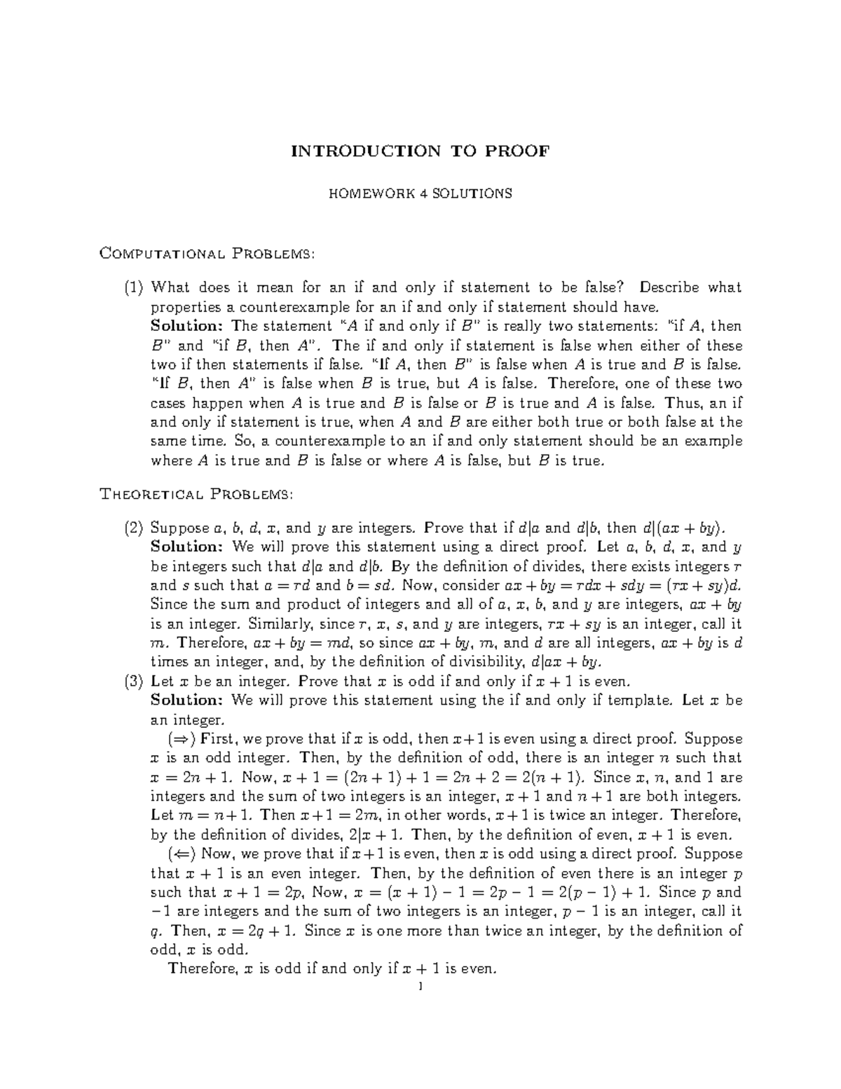Homework 4 Solutions Introduction To Proof Homework 4 Solutions Computational Problems 1