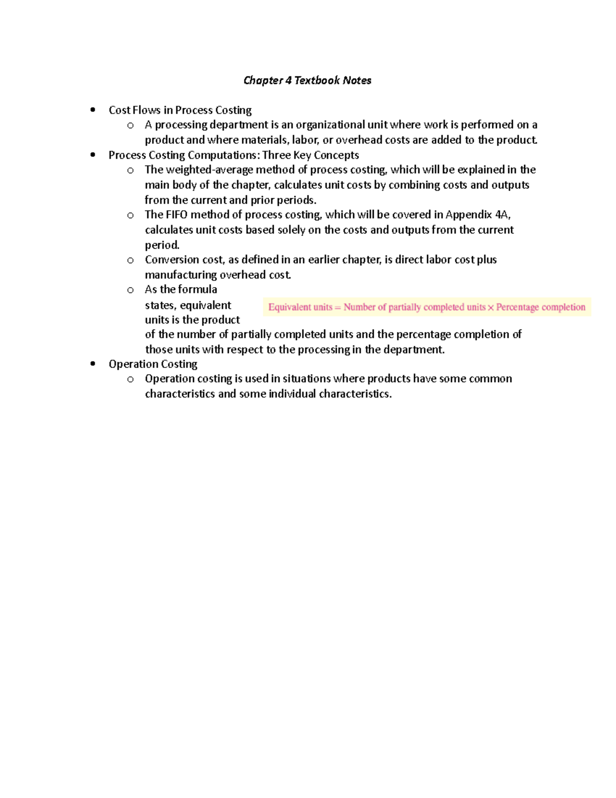 Chapter 4 Textbook Notes - Chapter 4 Textbook Notes Cost Flows in ...