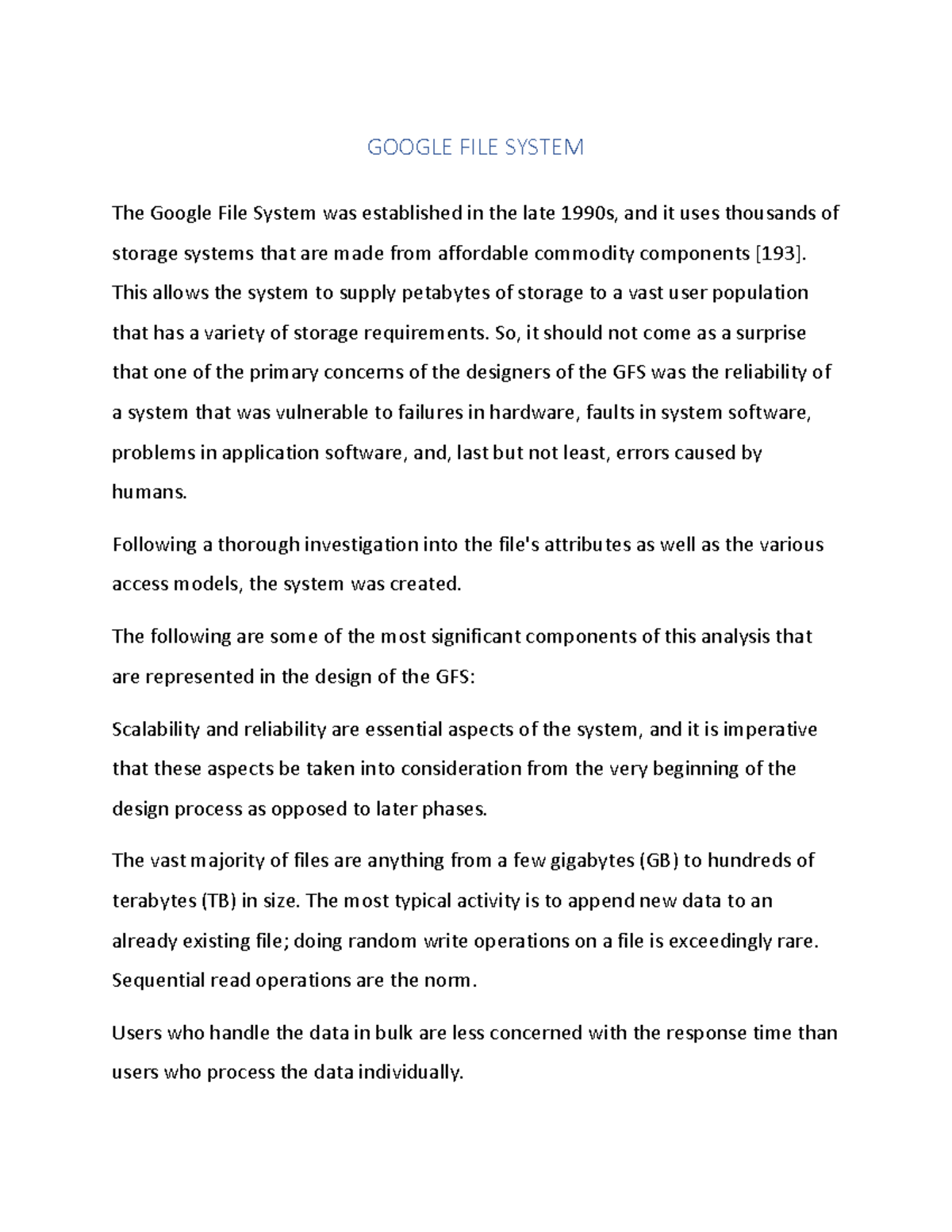 Google FILE System - GOOGLE FILE SYSTEM The Google File System was ...