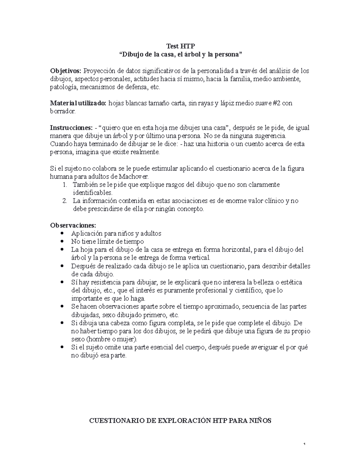 Test HTP - Manual para poder revisar el Test de HTP - Test HTP “Dibujo ...