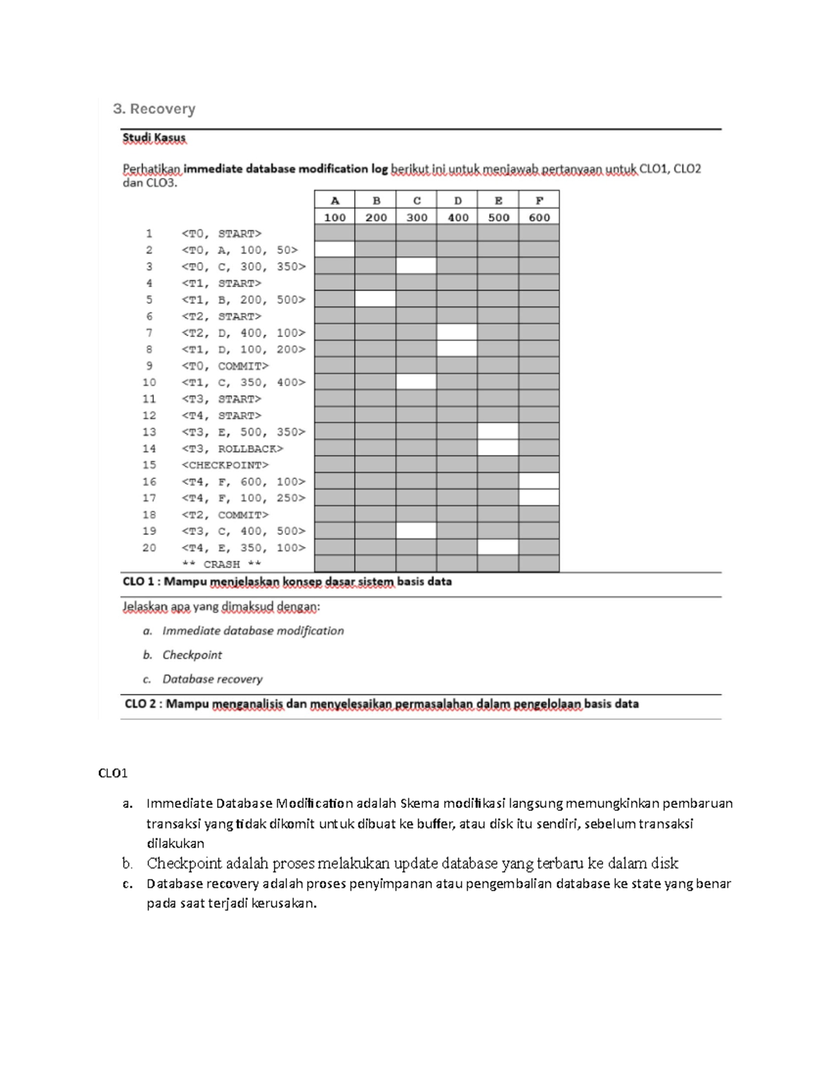 Latihan Soal Recovery SBD - CLO a. Immediate Database Modification adalah Skema modifikasi ...