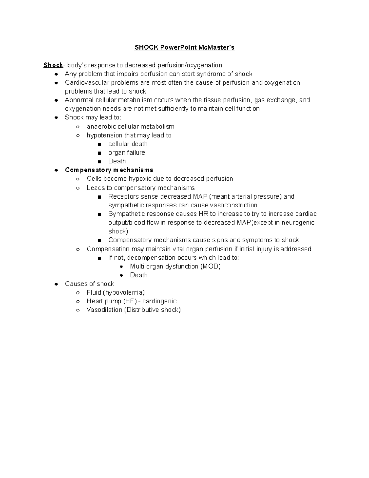 Unit 1 PP notes - Shock - SHOCK PowerPoint McMaster’s Shock - body’s ...