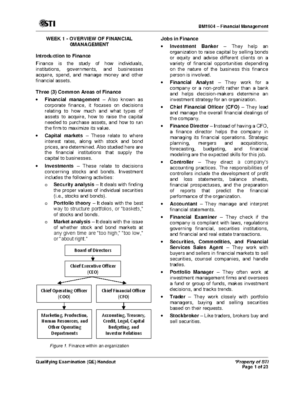 QE BM1904 Financial Management Handout Qualifying Examination QE 