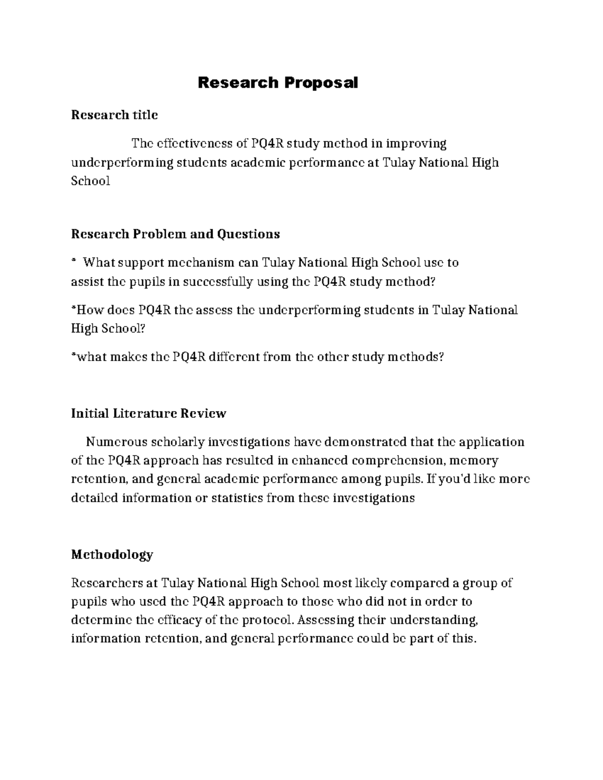 Research-Proposal - swswsa - Research Proposal Research title The ...