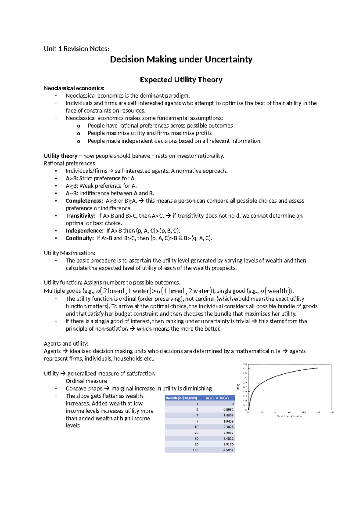 Unit 1 Revision Notes - Decision-making under uncertainty - Unit 1 ...