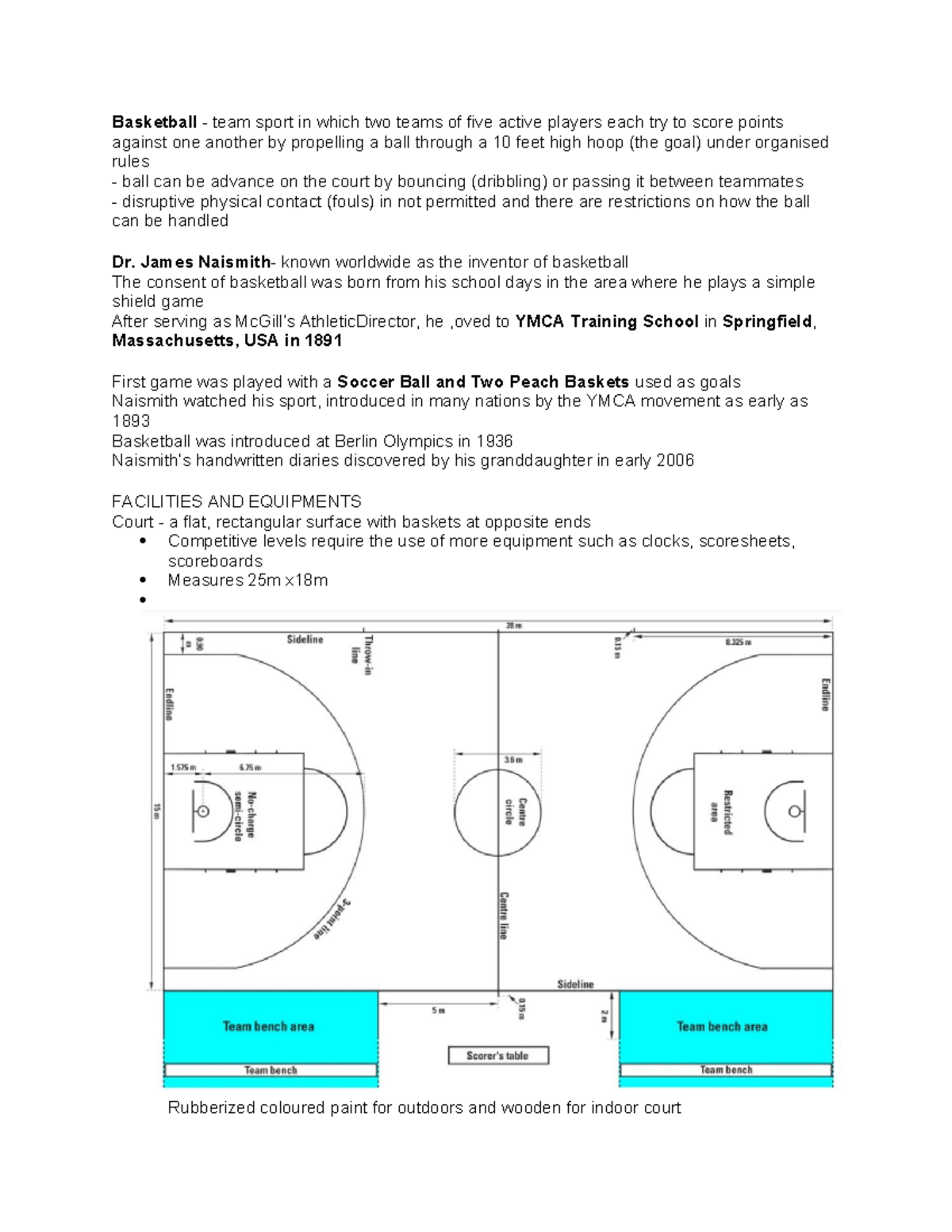 Pe reviewer - Basketball - team sport in which two teams of five active ...