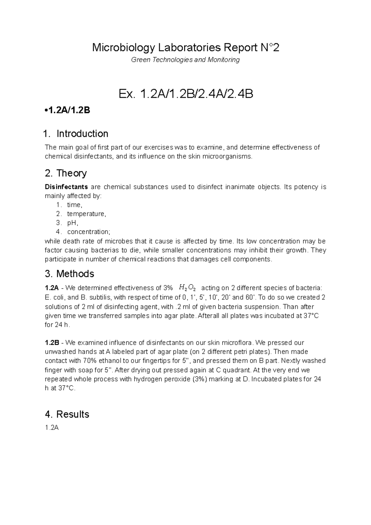 Report 2 - Ex. 1.2A/1.2B/2.4A/2.4B - Microbiology Laboratories Report N ...