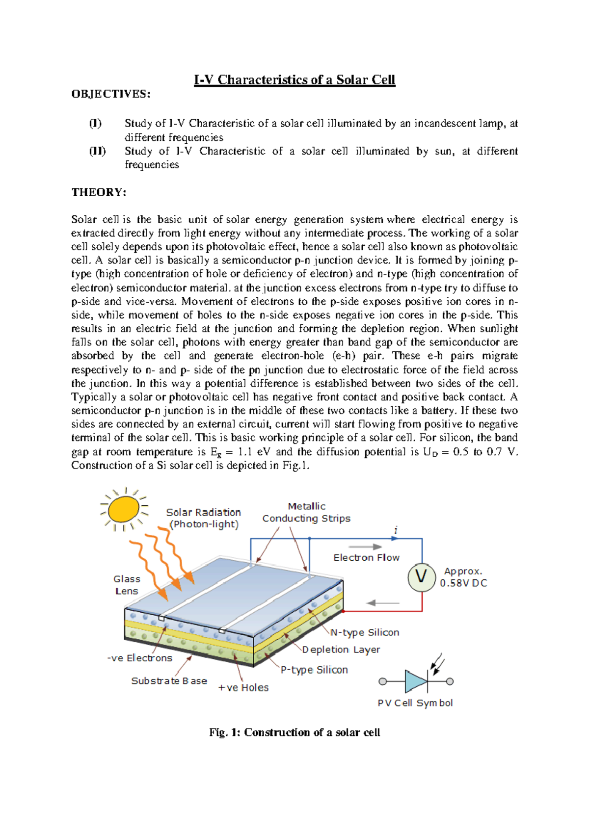 Solar cell p344 - I-V Characteristics of a Solar Cell OBJECTIVES: (I ...