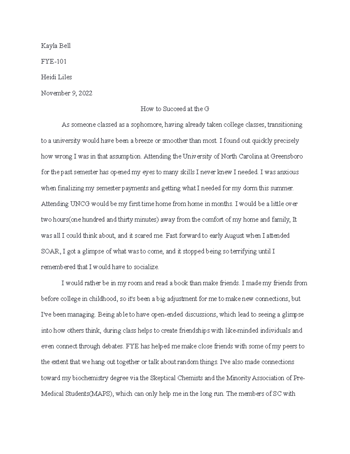 Final Paper - Kayla Bell FYE- Heidi Liles November 9, 2022 How to ...