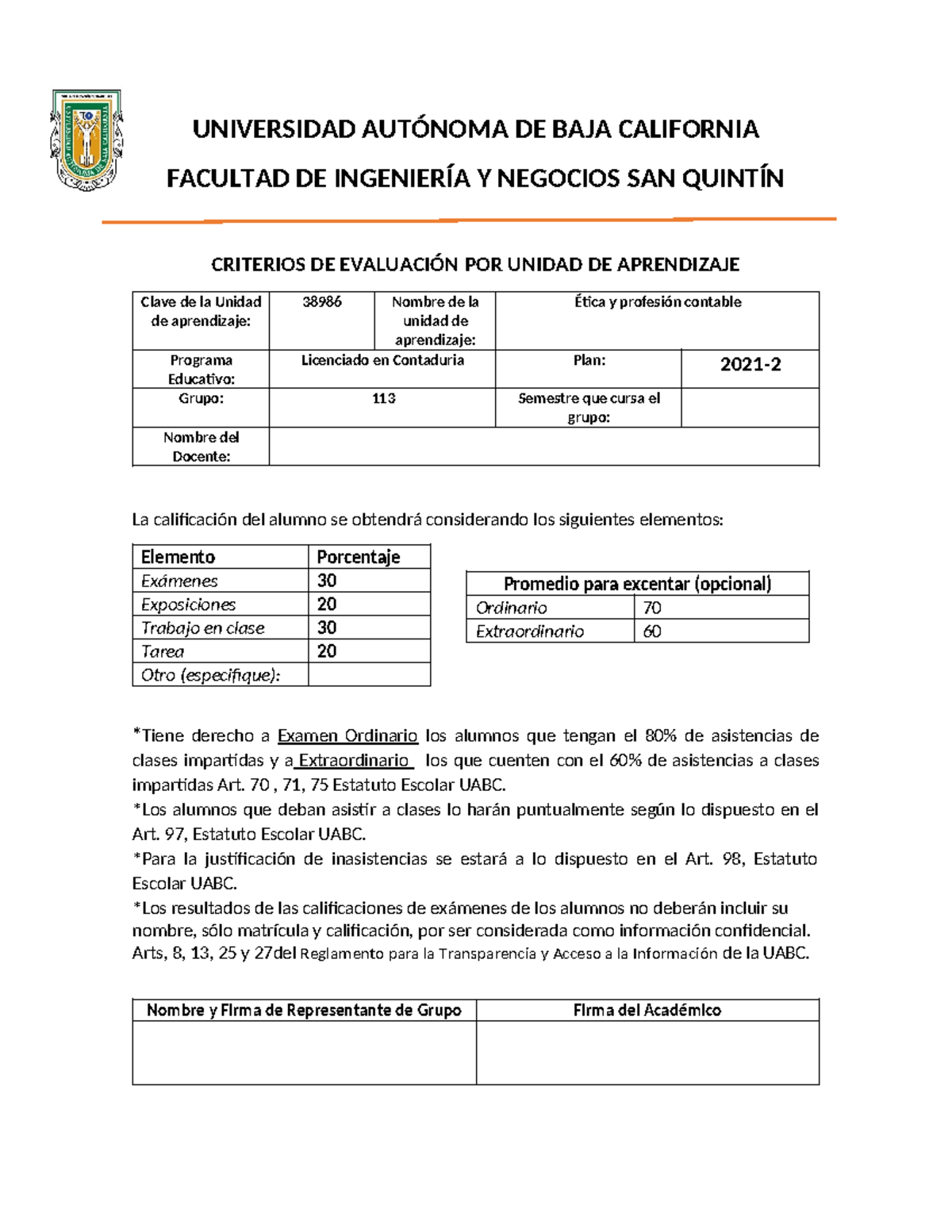 Formato Criterios de clase 2023-1 - UNIVERSIDAD AUTÓNOMA DE BAJA ...