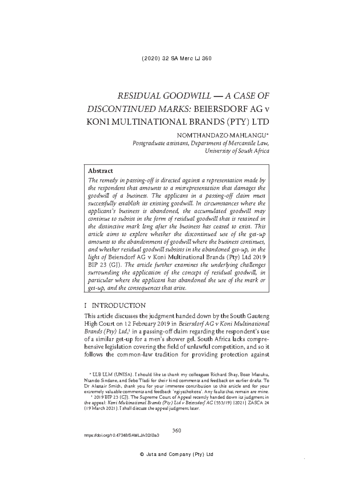 Residual Goodwilla CASE OF DIS - RESIDUAL GOODWILL — A CASE OF ...