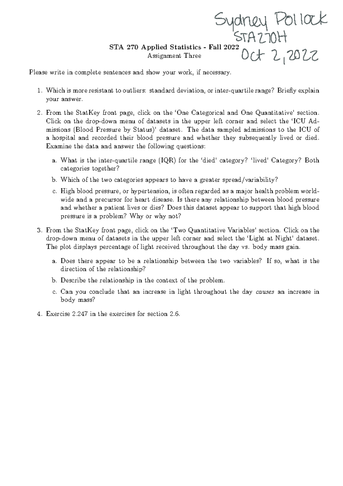 Written HW #3 - Homework assignments. Unique problems, as well as ...