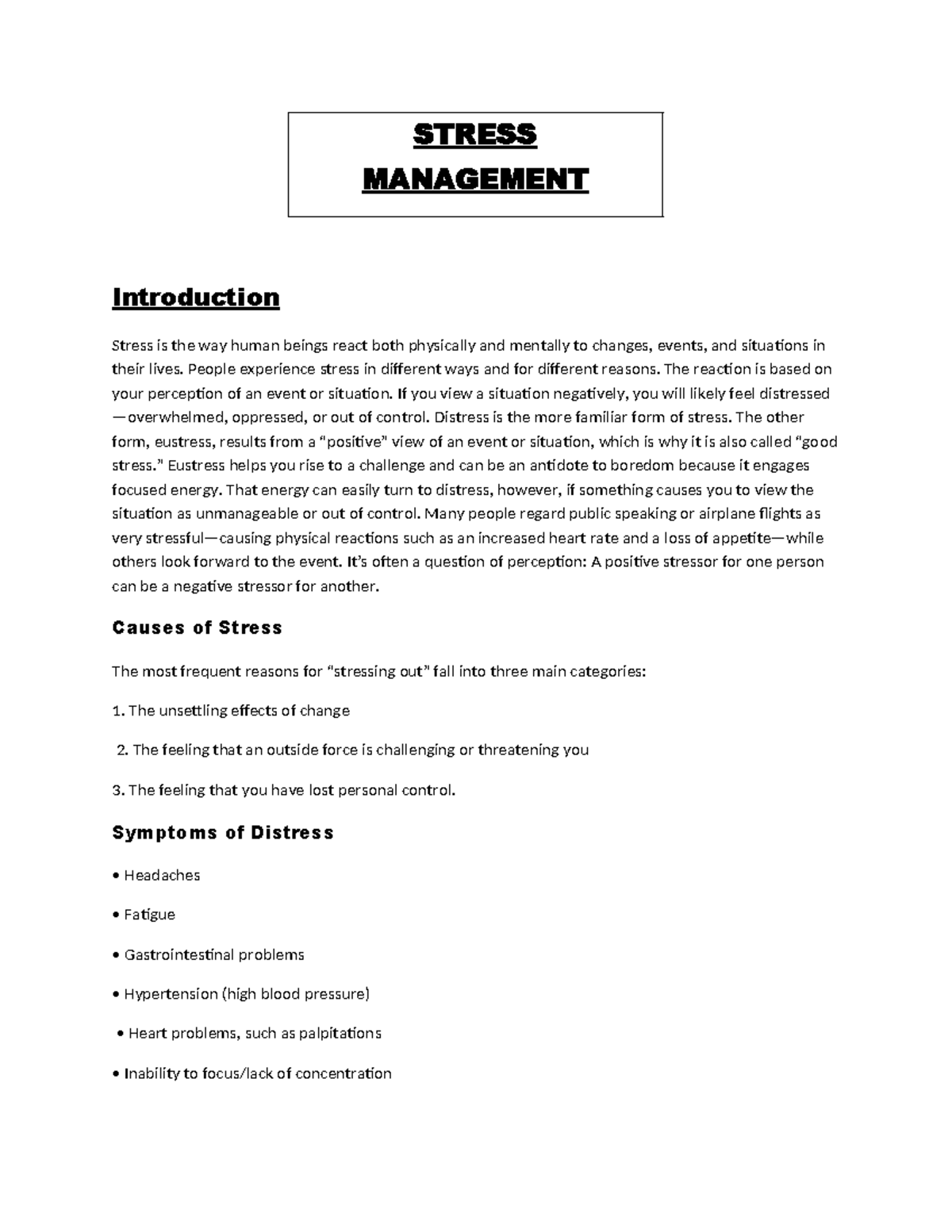 Stress Management - STRESS MANAGEMENT Introduction Stress is the way ...