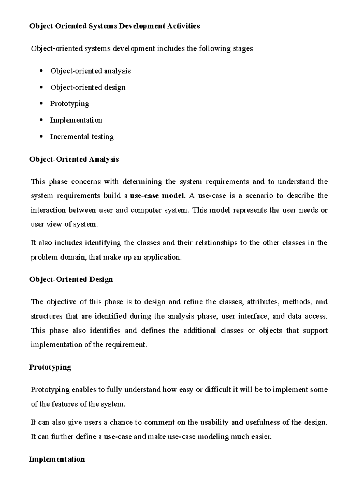 Lecture 2 - Ms. Omar - Object Oriented Systems Development Activities Object-oriented systems ...