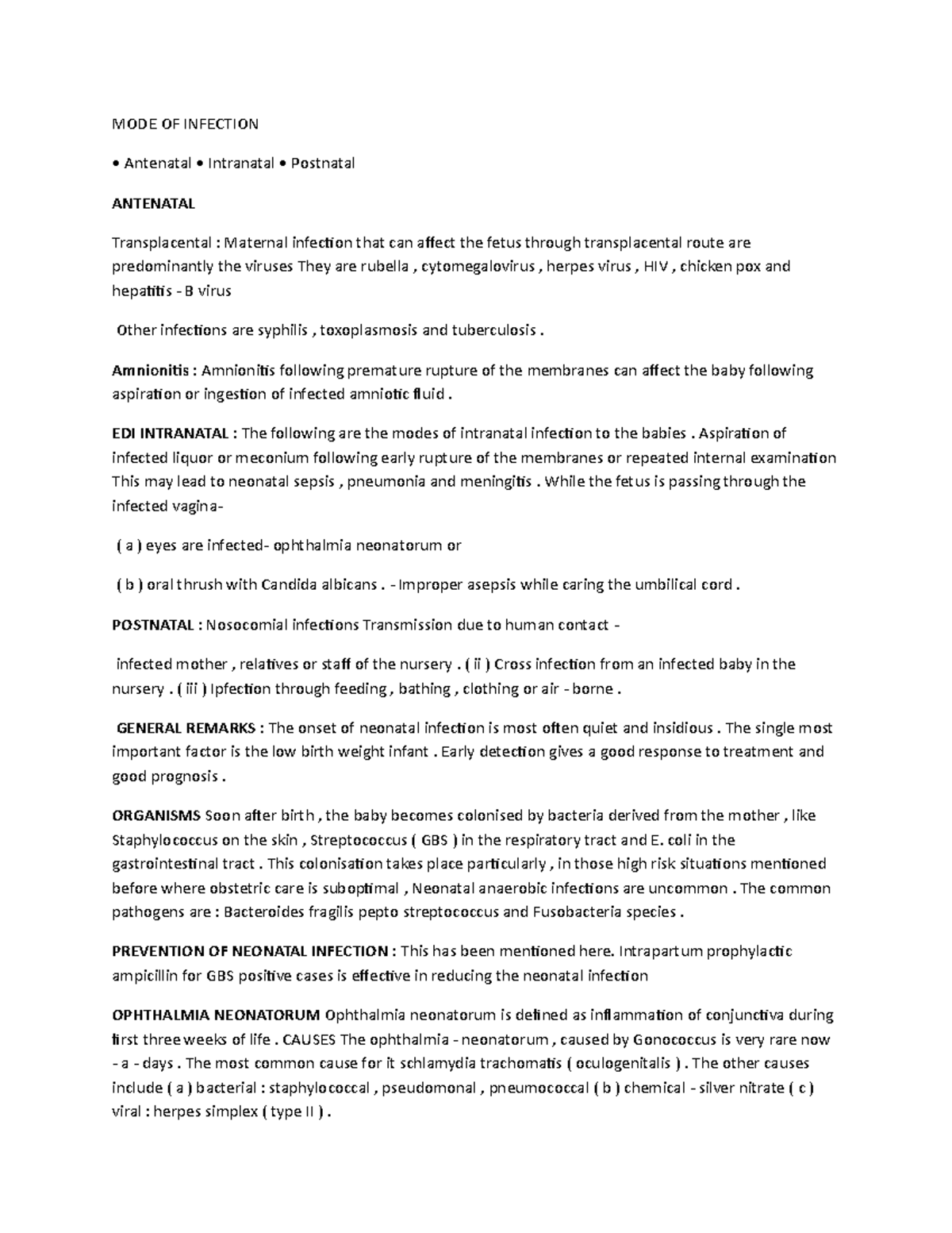 MODE OF Infecti-WPS Office - MODE OF INFECTION Antenatal • Intranatal ...