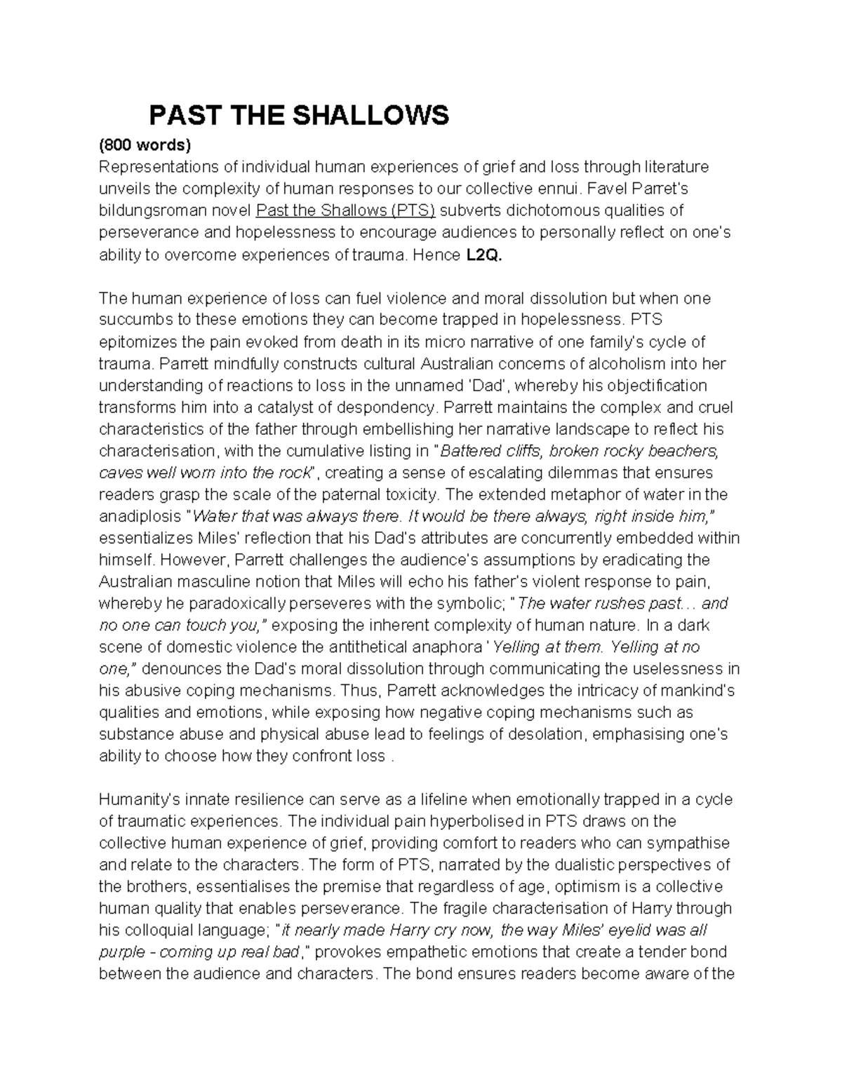 Essay Past the Shallows Common Mod by Elise - PAST THE SHALLOWS (800 ...