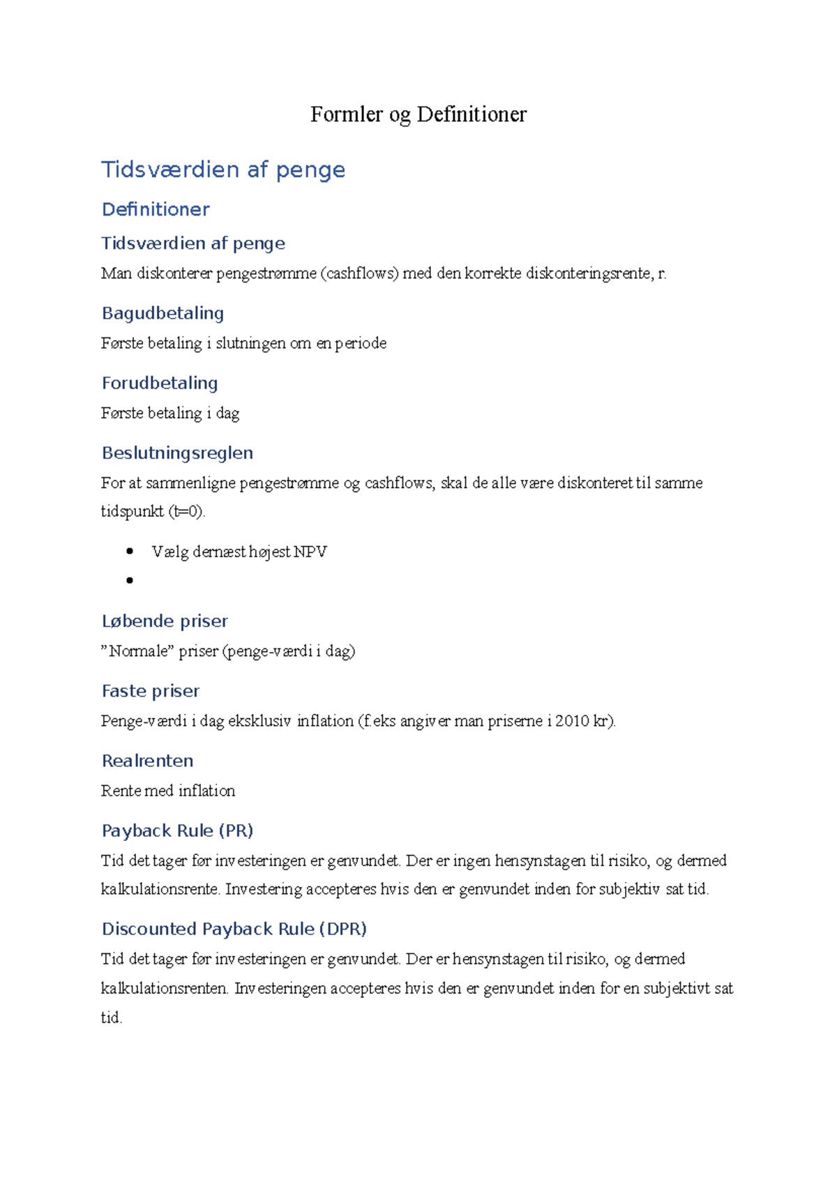 Formel og note samling - Afsluttende eksamen - finansiering - Formler ...