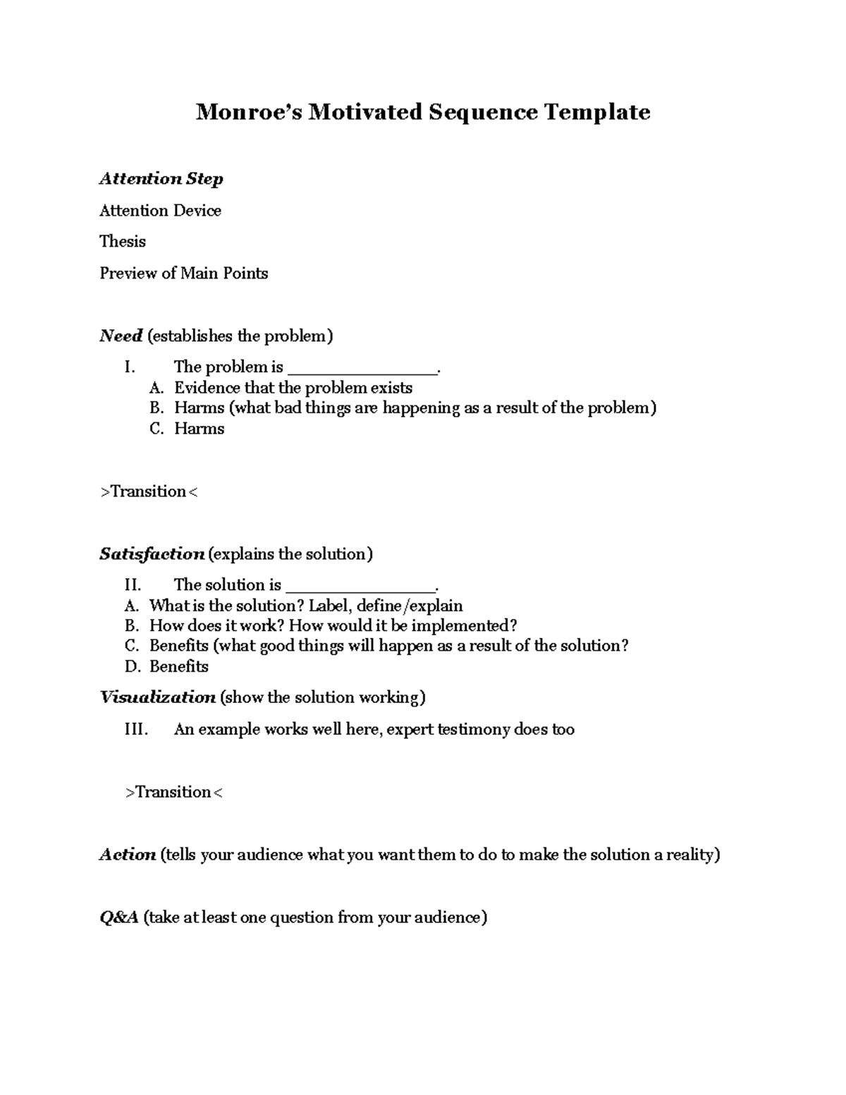 Monroe's Mot Seq Template - Monroe’s Motivated Sequence Template ...