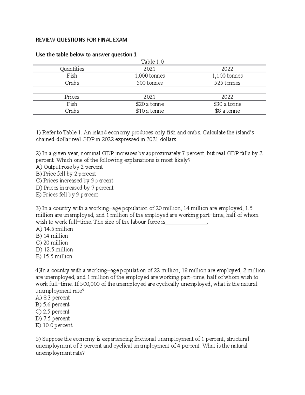 Review Questions FOR Final EXAM - REVIEW QUESTIONS FOR FINAL EXAM Use ...
