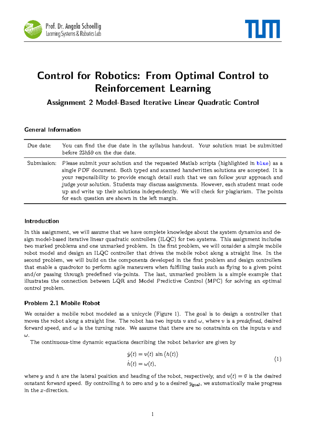 Assignment2-Handout-SS24 - Control for Robotics: From Optimal Control to Reinforcement Learning ...