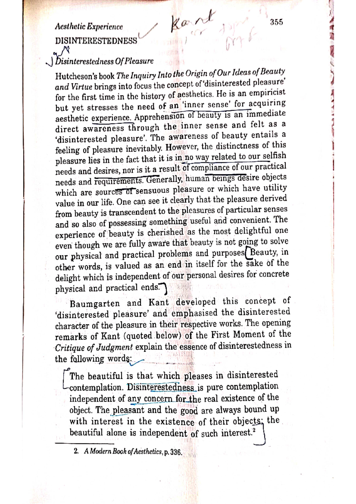 Kant- disinterestedness - Philosophy Honours - Studocu