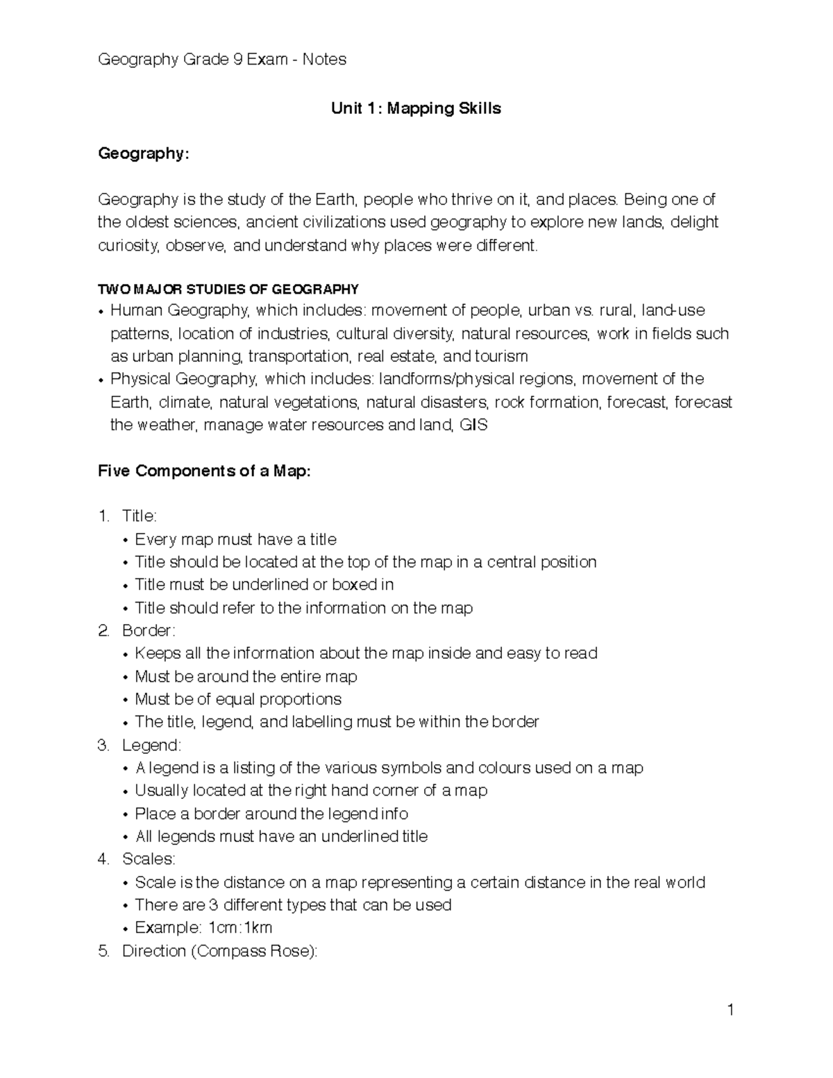Geography - Unit 1: Mapping Skills Geography: Geography is the study of ...