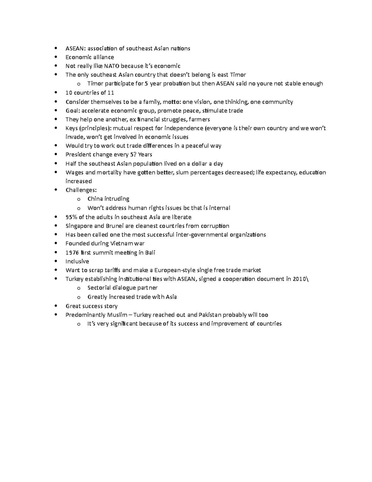 ASEAN Lecture Notes - ASEAN: association of southeast Asian nations ...