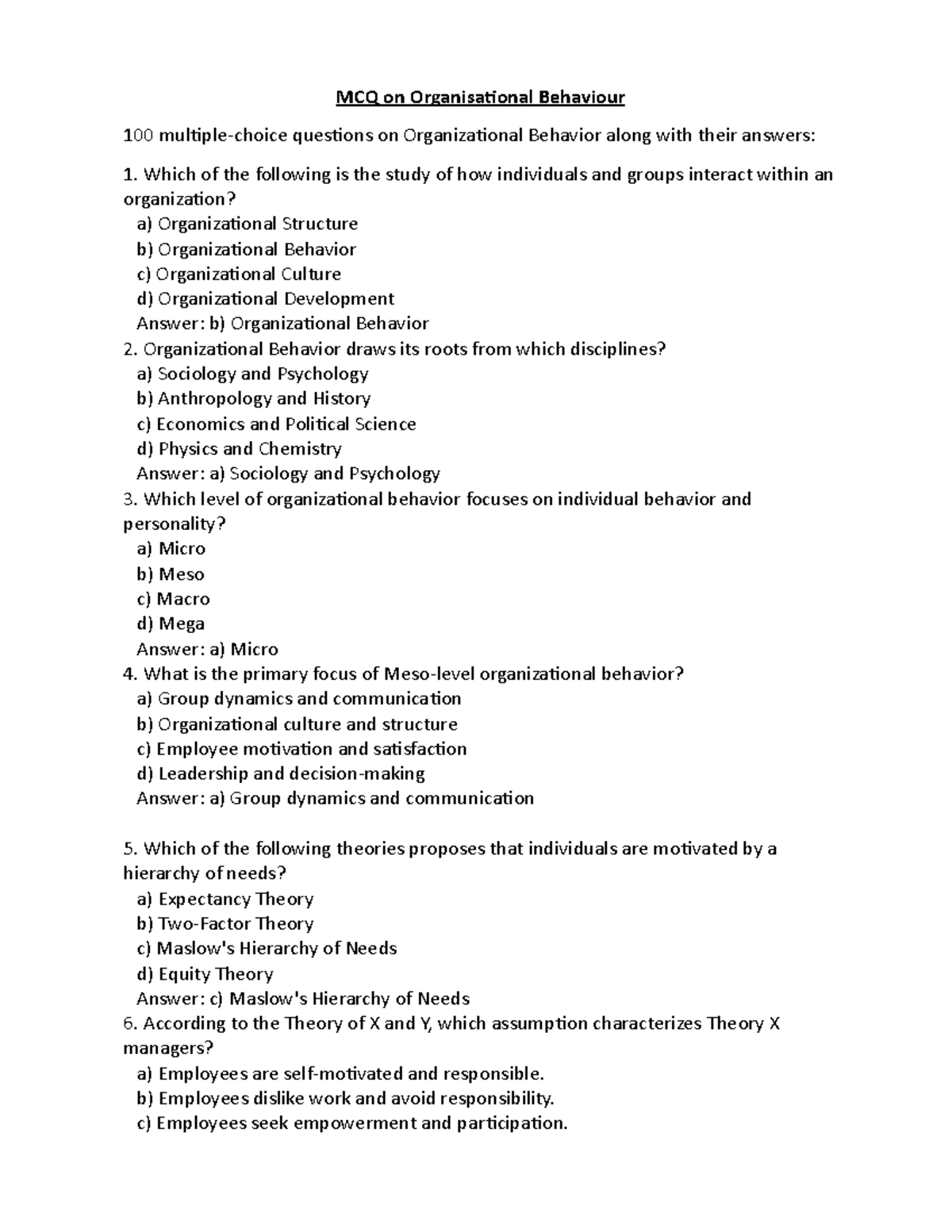 MCQ ON Organisational Behaviour PART 1 - MCQ on OrganisaƟonal Behaviour ...