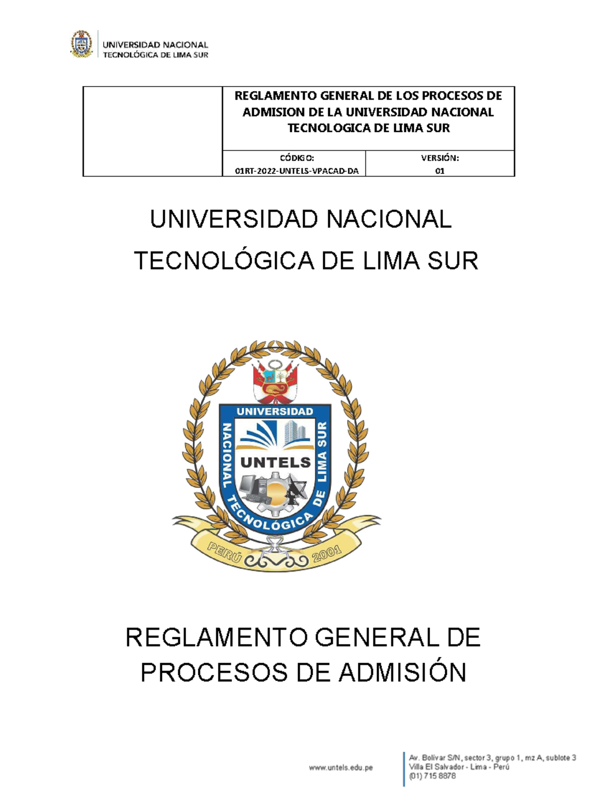 Reglamento Examen Admision Untels 2023-II - UNIVERSIDAD NACIONAL ...
