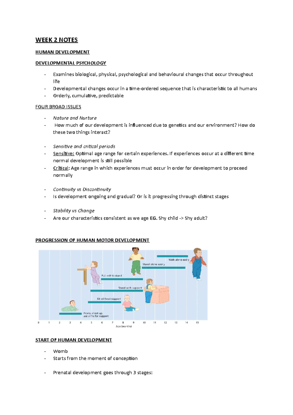 WEEK 2 Notes - WEEK 2 NOTES HUMAN DEVELOPMENT DEVELOPMENTAL PSYCHOLOGY ...
