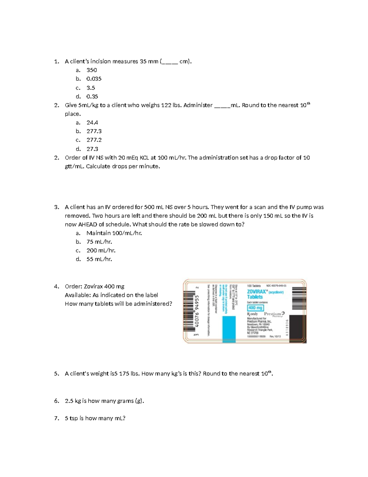 Math Review for RN - Math practice - A client’s incision measures 35 mm ...
