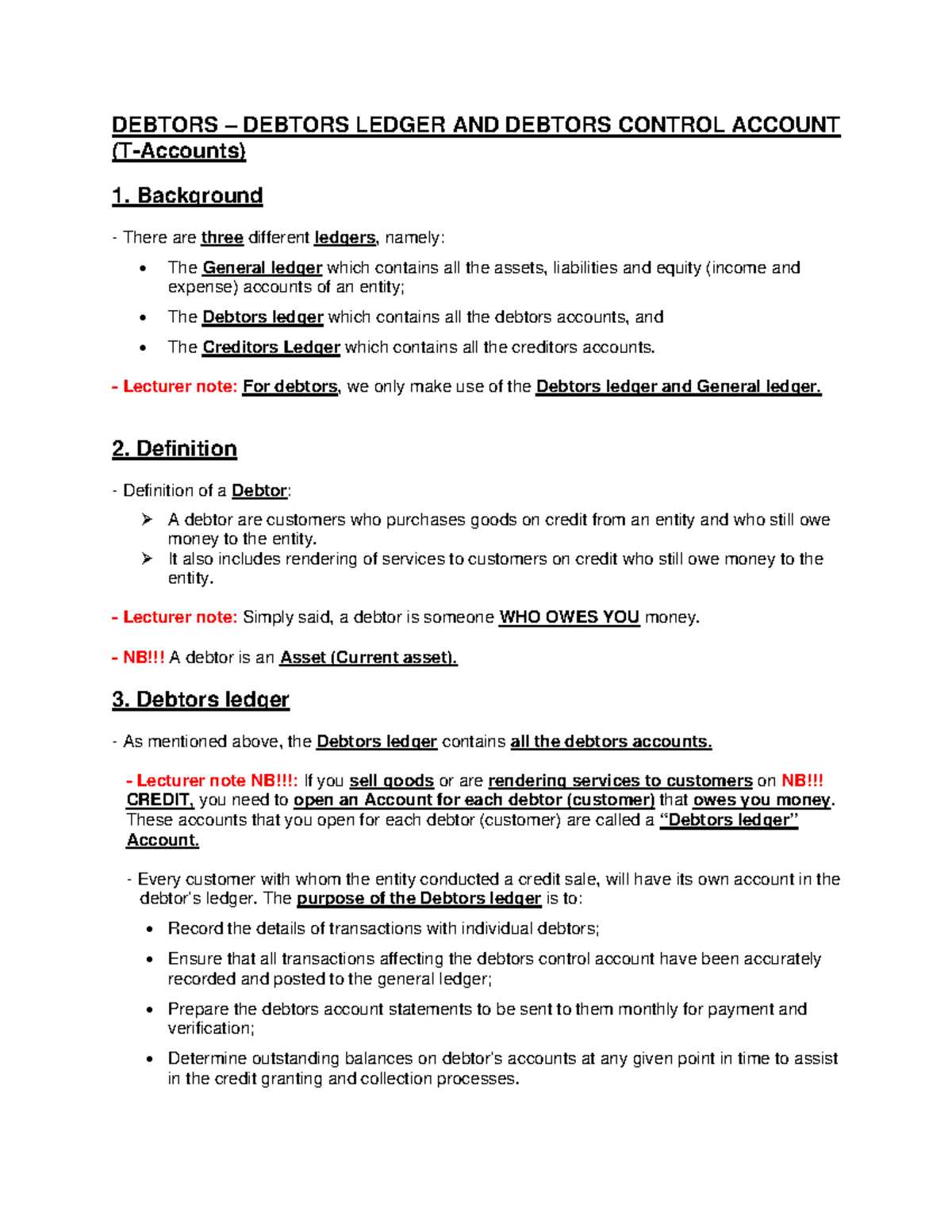 Summary+-+Debtors+ledger+ +debtors+control+account - DEBTORS – DEBTORS ...