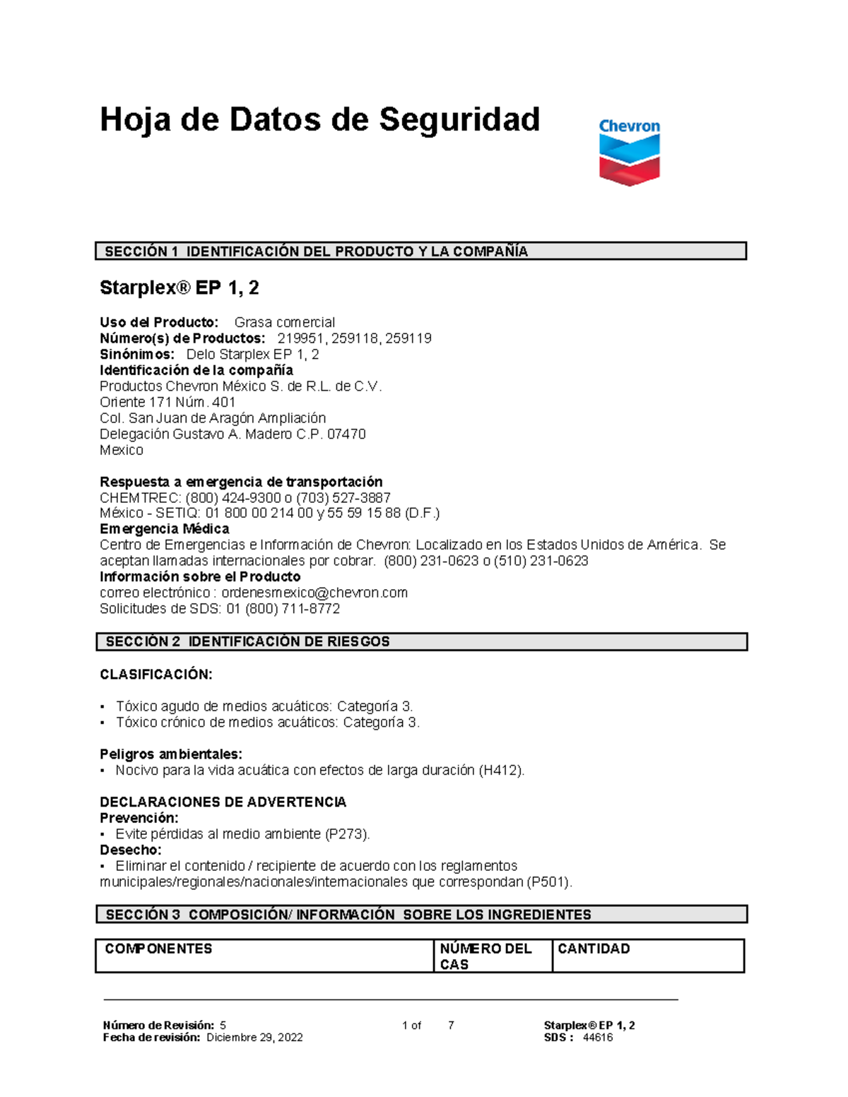HOJA MSDS Starplex EP2 - INFORMACIÓN DE ACEITES - - Studocu