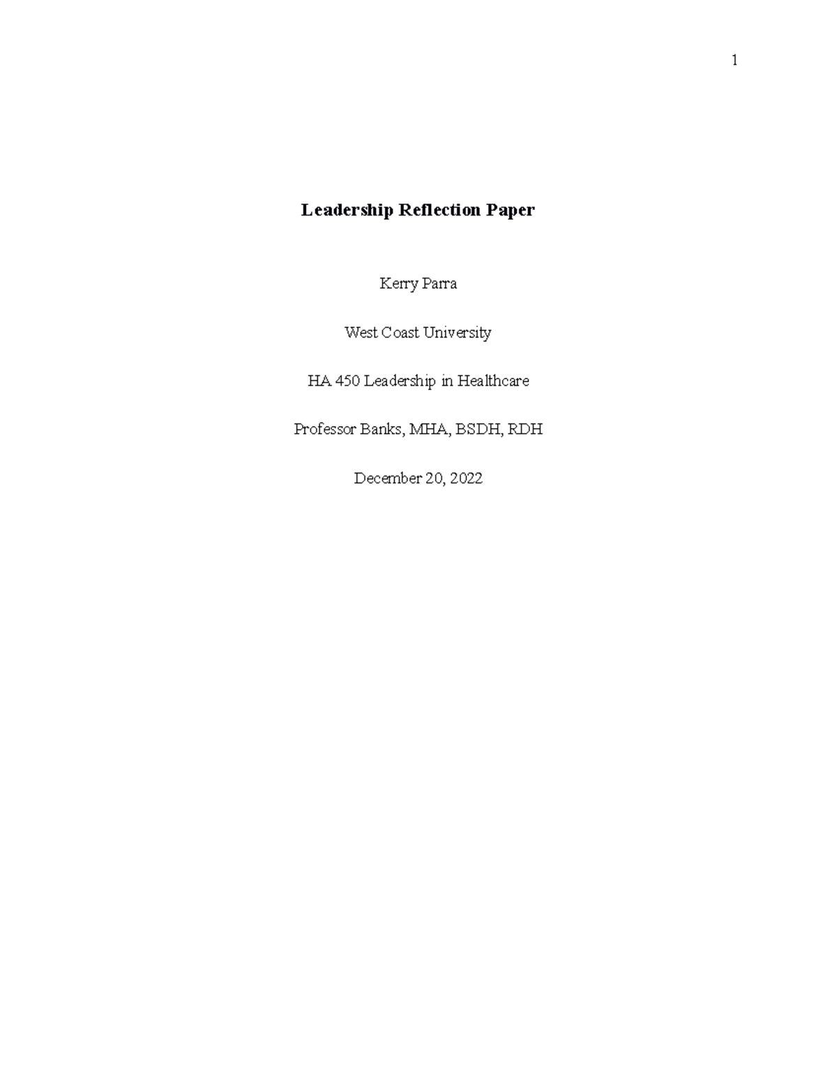 Leadership Reflection Paper - Commercial law - UoN - Studocu