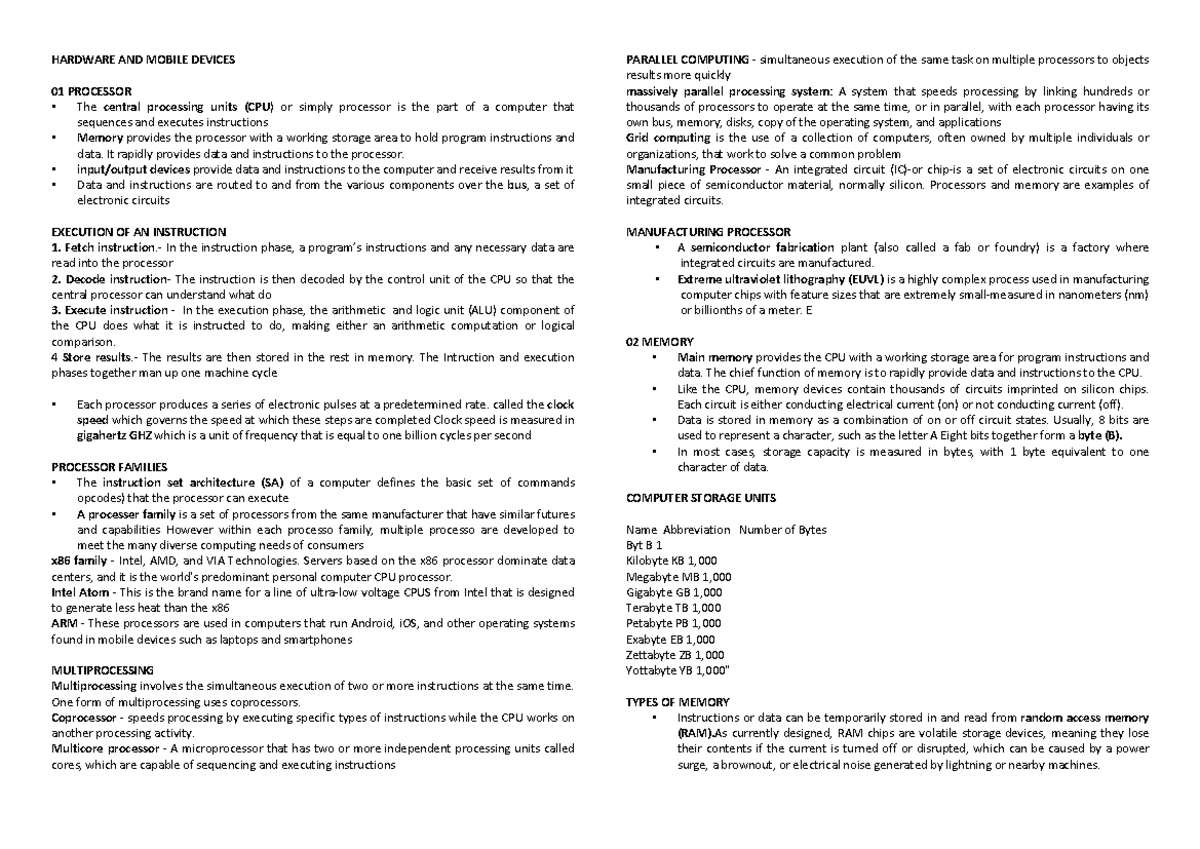 IT-APP Reviewer - HARDWARE AND MOBILE DEVICES 01 PROCESSOR The central ...