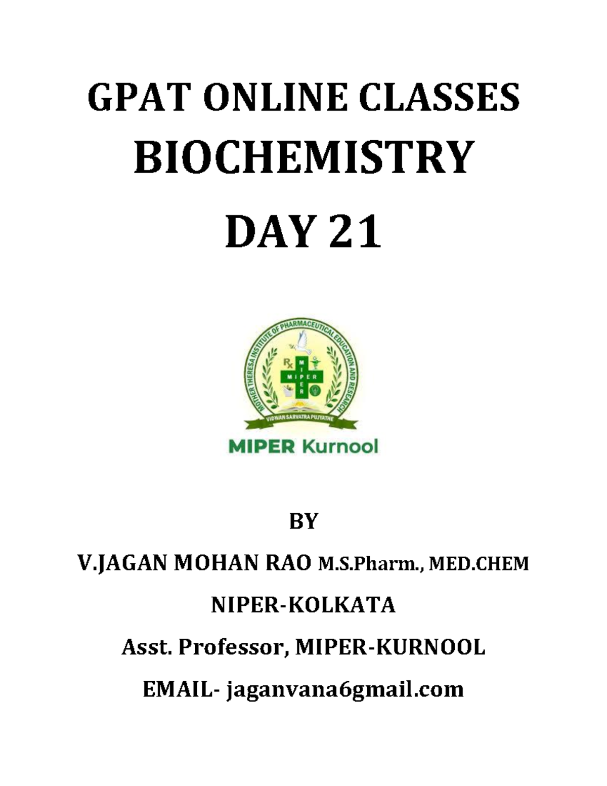 A159498889233 - Biochemistry - GPAT ONLINE CLASSES BIOCHEMISTRY DAY 21 ...