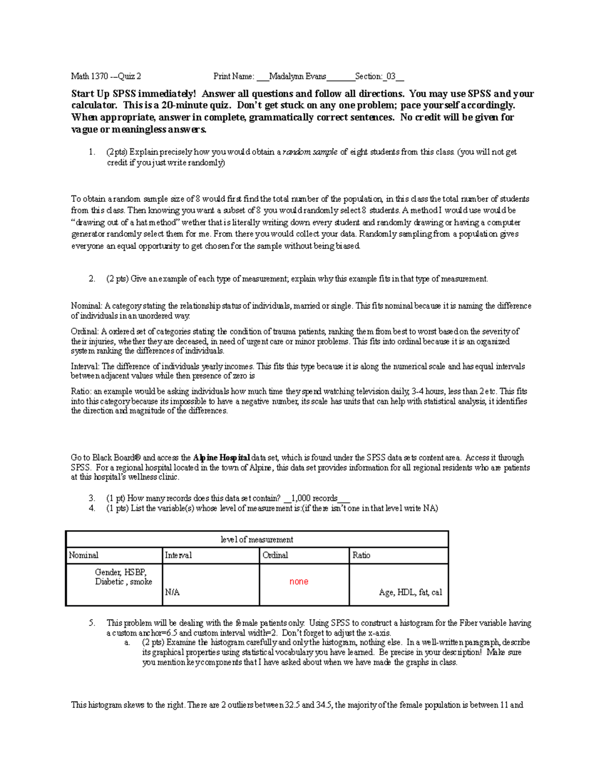 Biomedical stats practice sheet - Math 1370 -Quiz 2 Print Name ...