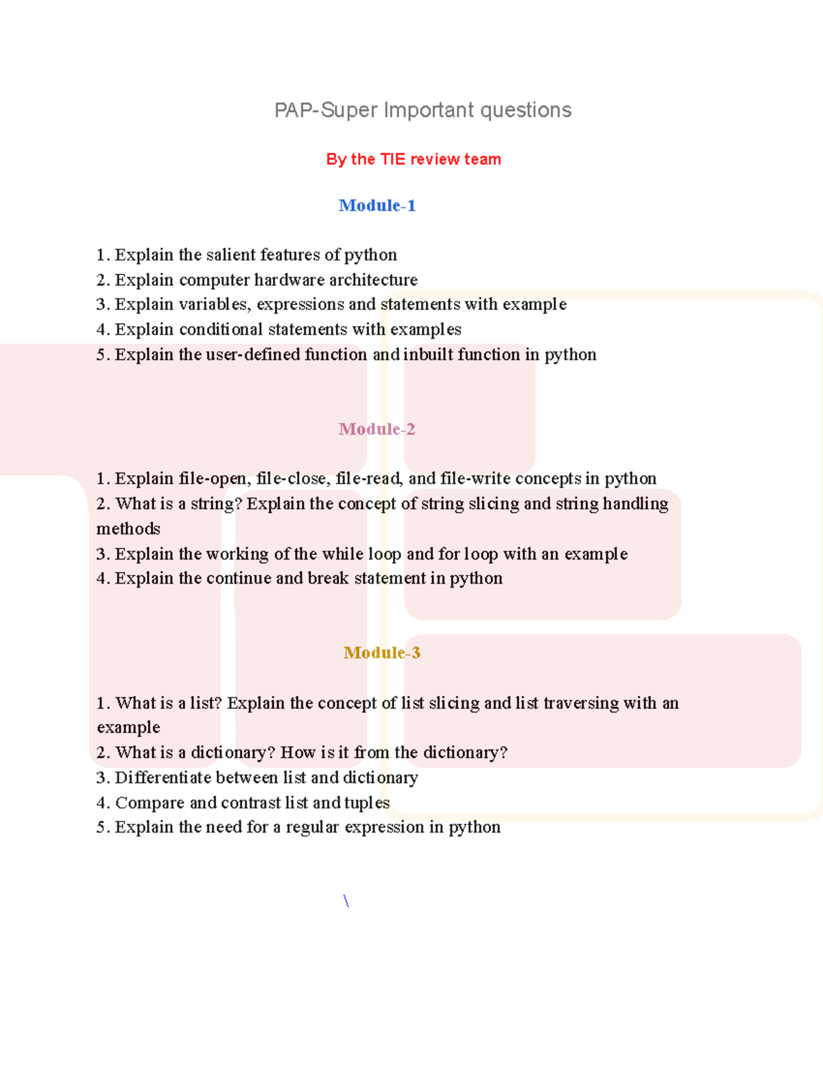 PAPpdf - Ntg much - PAP-Super Important questions By the TIE review team Module- Explain the ...