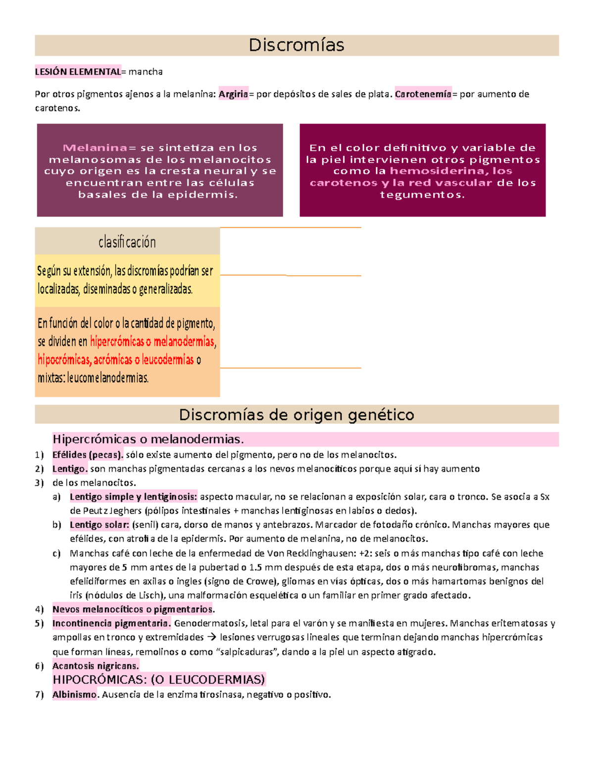 Discromias - Lecture notes 3 - Discromías LESIÓN ELEMENTAL = mancha Por ...