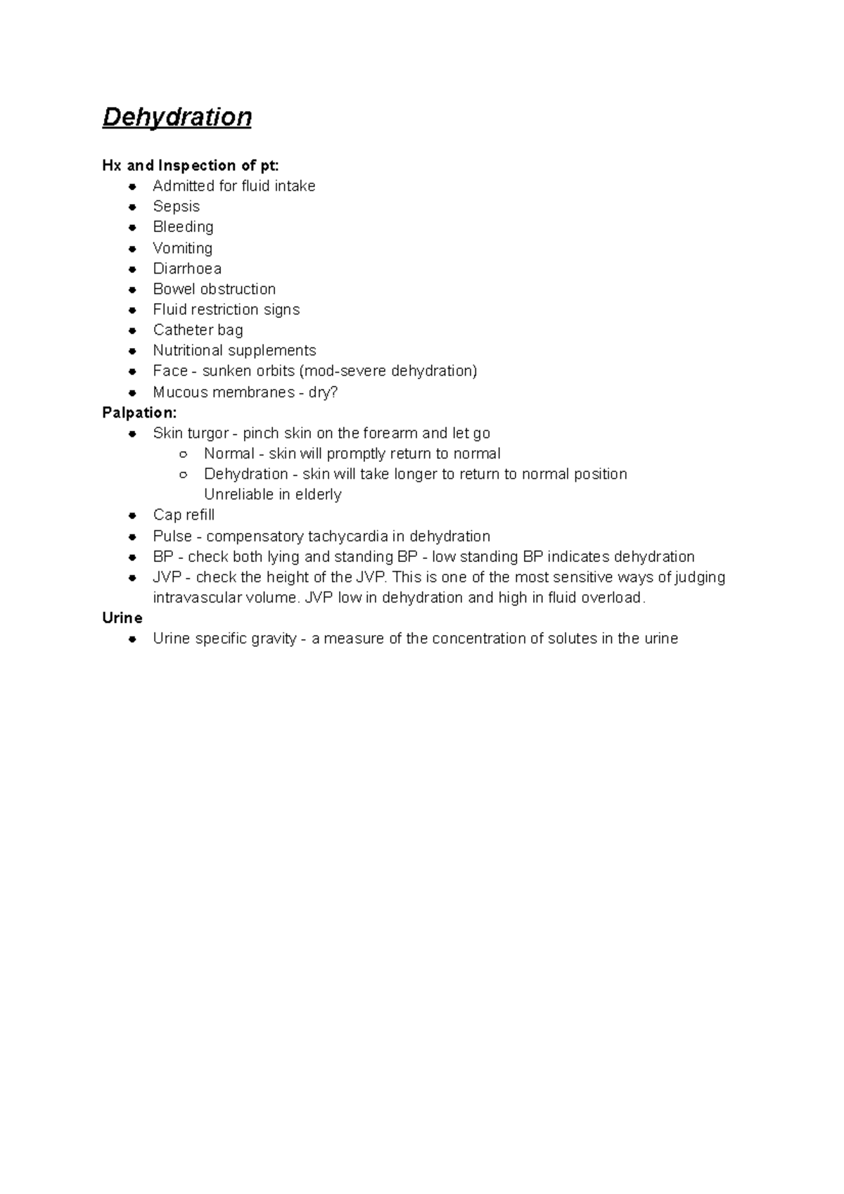 Dehydration - Lecture notes Year 4 Digestive - Dehydration Hx and ...