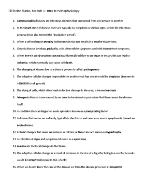 Module 2 Fill in the Blanks Answers - Module 2 Inflammation and Healing ...